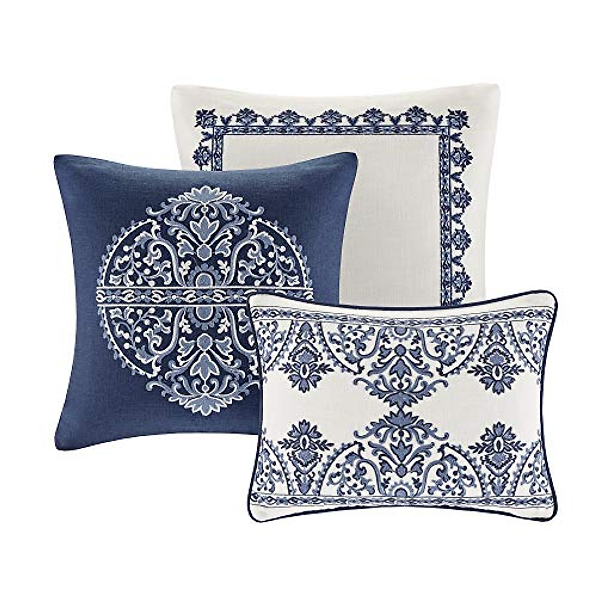 Madison Park Signature Cozy Comforter Set - All Season Bedding Combo Filled Insert and Removable Duvet Cover, Shams, Decorative Pillows, Queen (92 in x 96 in), Bohemian Blue 9 Piece