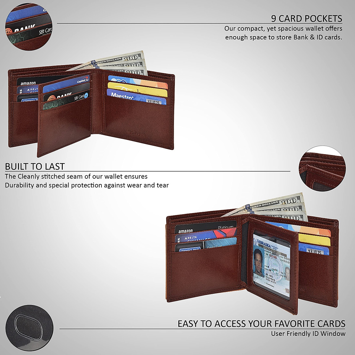 NeoMonte Men's Leather Wallet Sleek and Slim Design comes in Beautiful Gift Box and Handmade with RFID Blocking