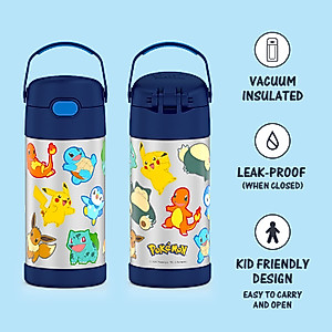 THERMOS FUNTAINER 12 Ounce Stainless Steel Vacuum Insulated Kids Straw Bottle, Pokemon and Thermos Replacement Straws