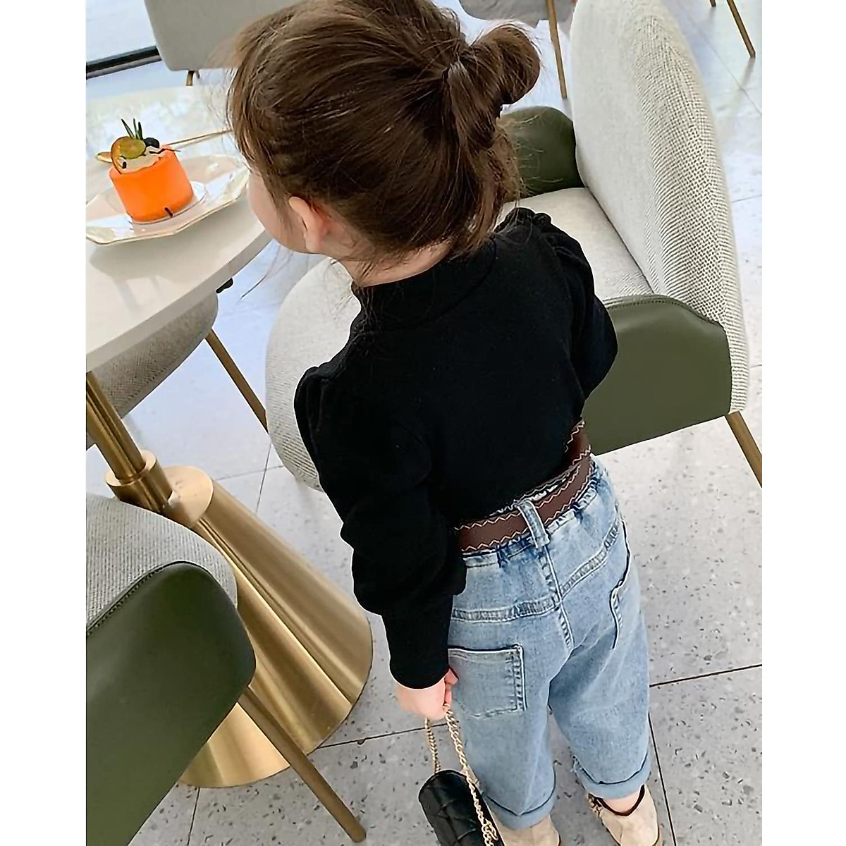 Kid Toddler Baby Girl Basic Solid Turtleneck T-Shirt Blouse Top Puff Long Sleeve Pullover Fall Winter Clothes (Black, 7-8 Years)