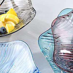 Hemoton Serving Bowl Platter Fruit Holder Bowl Clear Salad Bowl for Home Party Chips Candy Snack Flower Pattern Wave Edged 25.8cm (Blue)
