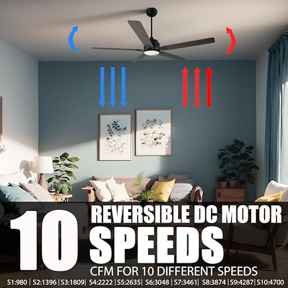 Smart 52” Ceiling Fan with Lights, DC 10 Wind Speeds Quiet Ceiling Fan with Remote, 3 Light Colors Dimmable Outdoor Ceiling Fan Compatible with Alexa, Siri & Google Home, Light Wood & Dark Walnut