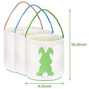 Ebingoo 3pcs Easter Baskets for Kids Empty with Handle,Bunny Personalized Easter Baskets for Boys Girls Easter Egg Hunt,Easter Canvas Tote Bag with Fluffy Tail