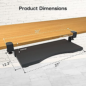 Ergonomic Under Desk Keyboard Tray with Curved Design, C-Clamp Mount, Smooth Sliding Rails, and Durable Steel Construction for Comfortable and Efficient Workstation