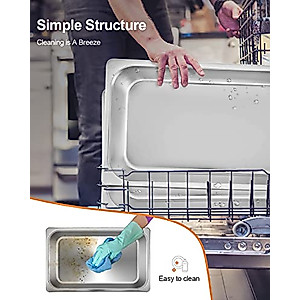 ZeroPone Hotel Pan 4" Deep Steam Table Pan 6 Pack Full Size 20.8"L x 12.8"W Hotel Pan 22 Gauge Stainless Steel Anti Jam Steam Table Pan