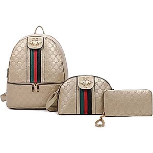 Queen Bee Stripe Embossed Monogram 3-in-1 Backpack Set (gold)