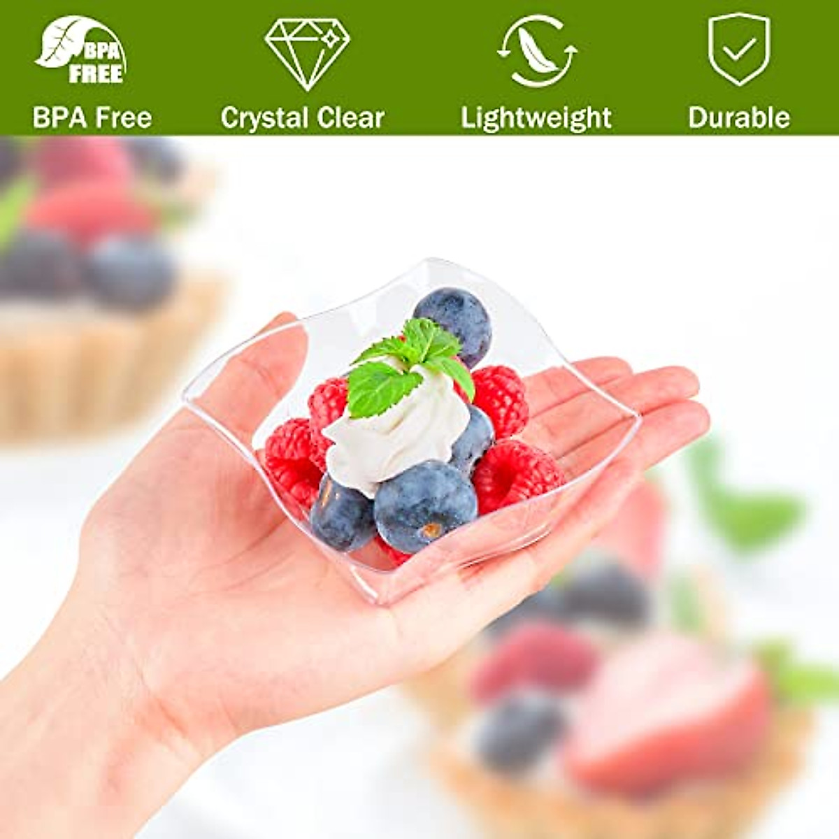 Qeirudu 50 Pack 5 oz Mini Dessert Cups with Spoons - Appetizer Plates Small Disposable Fruit Salad Serving Cup for Appetizers, Ice cream, Trifle