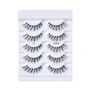 KISS So Wispy, False Eyelashes, Style #11', 12 mm, Includes 5 Pairs Of Lashes, Contact Lens Friendly, Easy to Apply, Reusable Strip Lashes, Glue On, Mulitpack