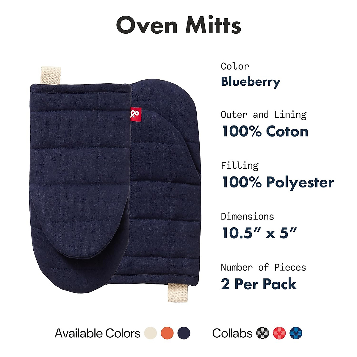 Hedley & Bennett Oven Mitts - Heat Resistant Kitchen Mittens - Baking Gloves with Hanging Loop - 100% Cotton Outer and Lining; 100% Polyester Filling - Blueberry Blue