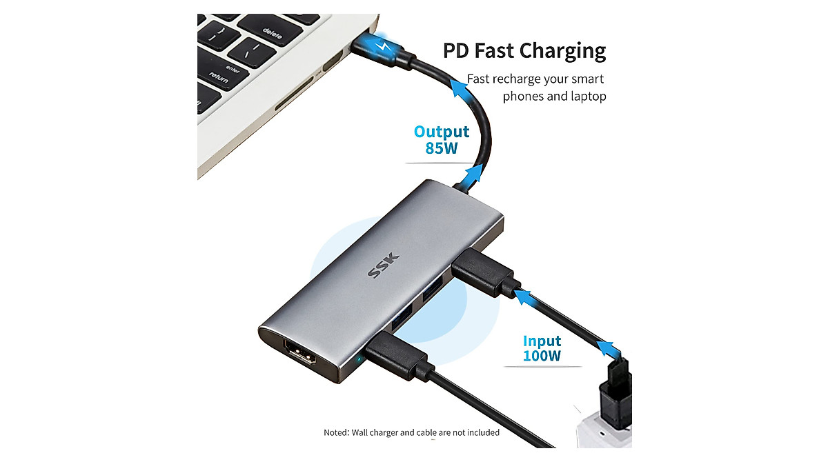 SSK 100W USB-C Hub: 5-in-1 Multiport Adapter