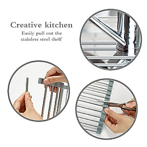 Xgunion Roll-up Dish Drying Rack Over Sink (17.8" x 11.8") 304 Stainless Steel Foldable Sink Dish Drainer Racks for Kitchen Sink Counter