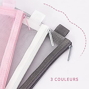 Toplive 3 Pieces Pencil Case Set, Clear Exam Pencil Pouch, Mesh Zipper Pen Pouch, Nylon Pencil Storage Pouch, Makeup Bag for Women, Portable Office Stationery Pouch for Students Adults