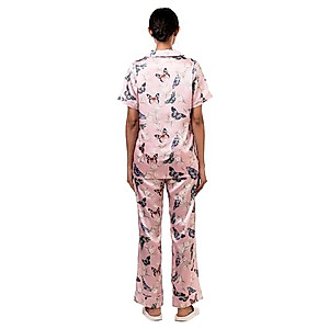 Anuschka Women’s Printed Pajama Set - Sleepwear Collection Made with 100% Recycled Poly Silk - Butterfly Melody, XL