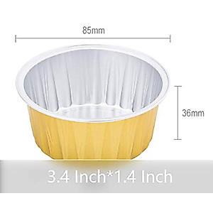 KEISEN 3 2/5" 4oz 120ml 100/PK Disposable Aluminum Foil Cups for Muffin Cupcake Baking Bake Utility Ramekin Cup gold