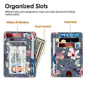 Fintie Slim Minimalist Front Pocket Wallet, RFID Blocking Credit Card Holder Card Cases with ID Window for Men Women (Blooming Hibiscus)