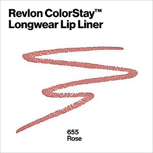 Revlon Colorstay Lip Liner with Built-In Sharpener, Valentine's Day Makeup Gifts for Women, Longwear Rich Colors, Smooth Application, 655 Rose, 0.01 oz