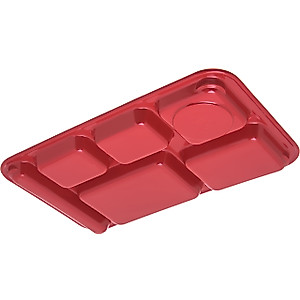 Carlisle FoodService Products CFS 4398205 Right Hand 6-Compartment Cafeteria / Fast Food Tray, 15" x 9", Red