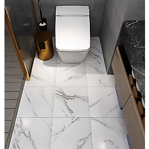 Livelynine White Peel and Stick Floor Tile Marble 12X12 Inch Waterproof Vinyl Floor Tile Stickers Peel and Stick Vinyl Flooring Sheet Kitchen Flooring Bedroom Bathroom Laminate Flooring Tiles,4 Pack