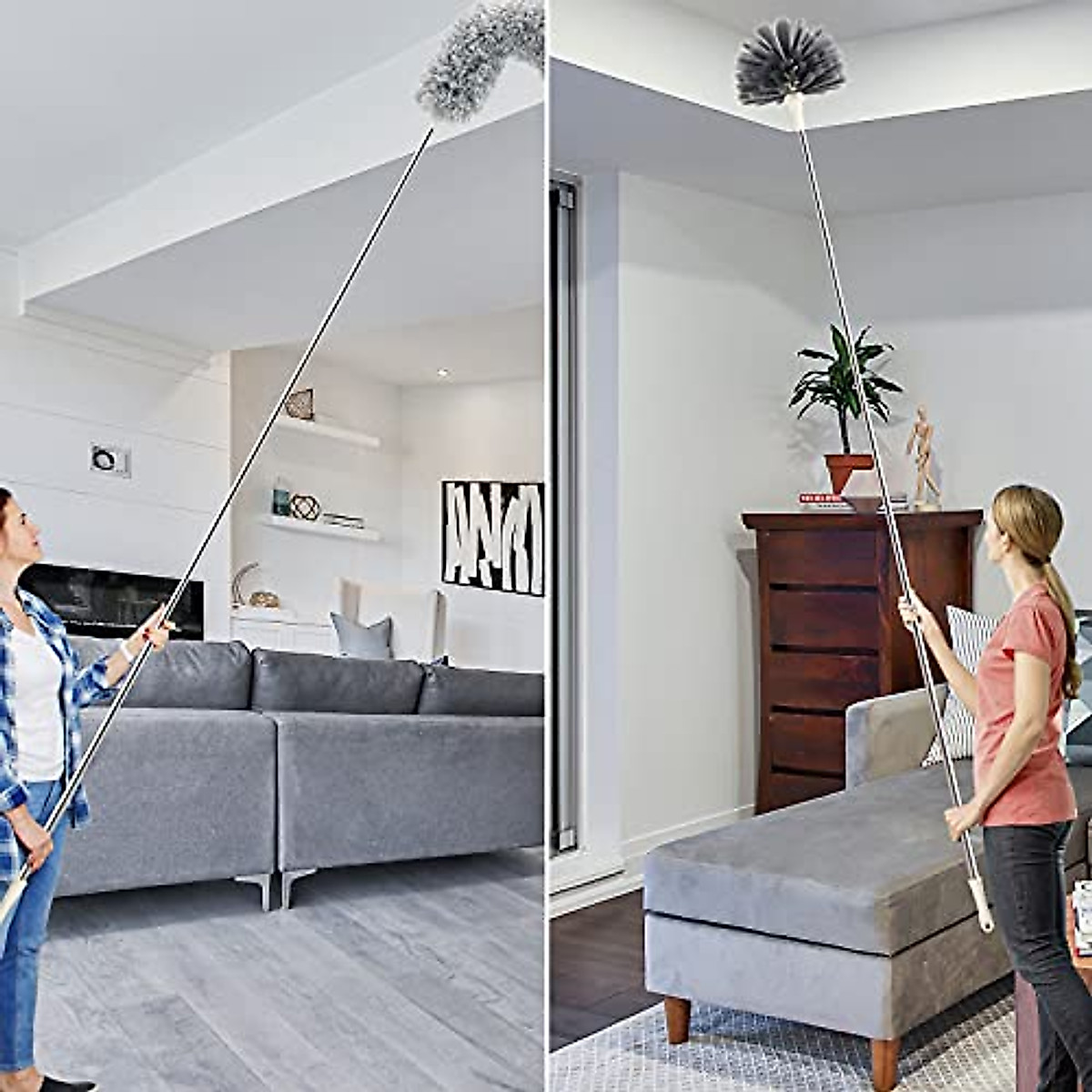 Anawin Microfiber Duster for Cleaning, 100’’ Duster with Extension Pole, Extendable Bendable Cobweb Telescoping Long Dusters for High Ceiling Fan, Blinds, Vents, Furniture, Cars(Double Heads)