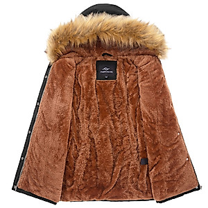FARVALUE Womens Water-reprllent Winter Coat Thicken Puffer Jacket Warm FLeece Lined Parka with Fur Hood Black Large
