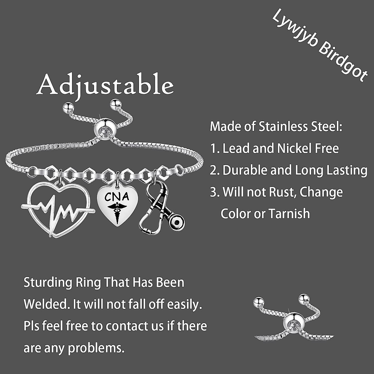 Lywjyb Birdgot CNA Bracelet CNA Certified Nursing Assistant Gift Graduation Gift for CNA Nurse (cna br card)