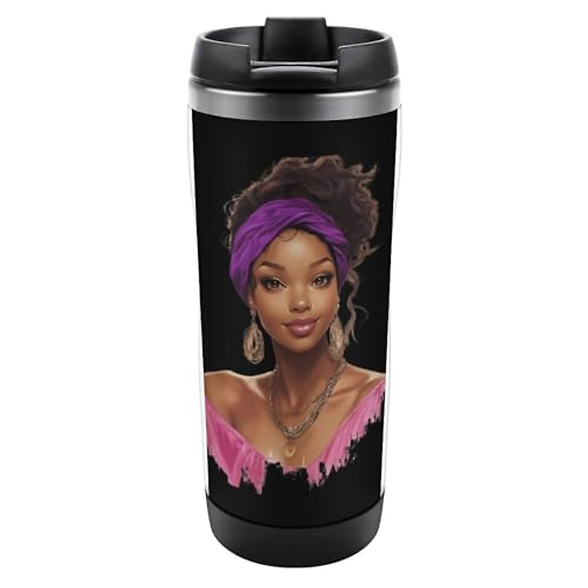 Black with Dangle Earrings Travel Coffee Mug Reusable Insulated Drinking Cup with Lid for Home Outdoor Works 13 Oz