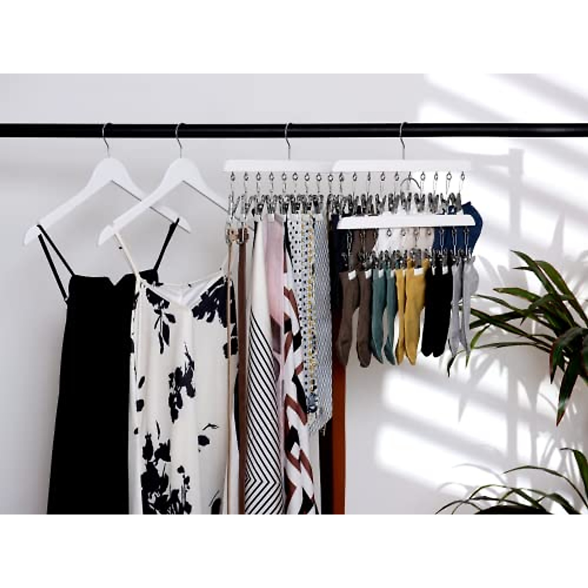 StorageWorks Hat Organizer, Hat Storage for Closet, Hat Racks for Baseball Caps, Set of 2 Cap Organizer with 10 Adjustable Stainless Steel Clips, Fits All Caps, White