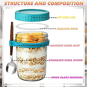 KISCVXE Overnight Oats Containers with Lids and Spoon,Overnight Oats Jars,10 Oz Cereal Dispenser,with Measurement Marks,Cereal, Milk, Vegetable Fruit Salad Storage Container 2PCS