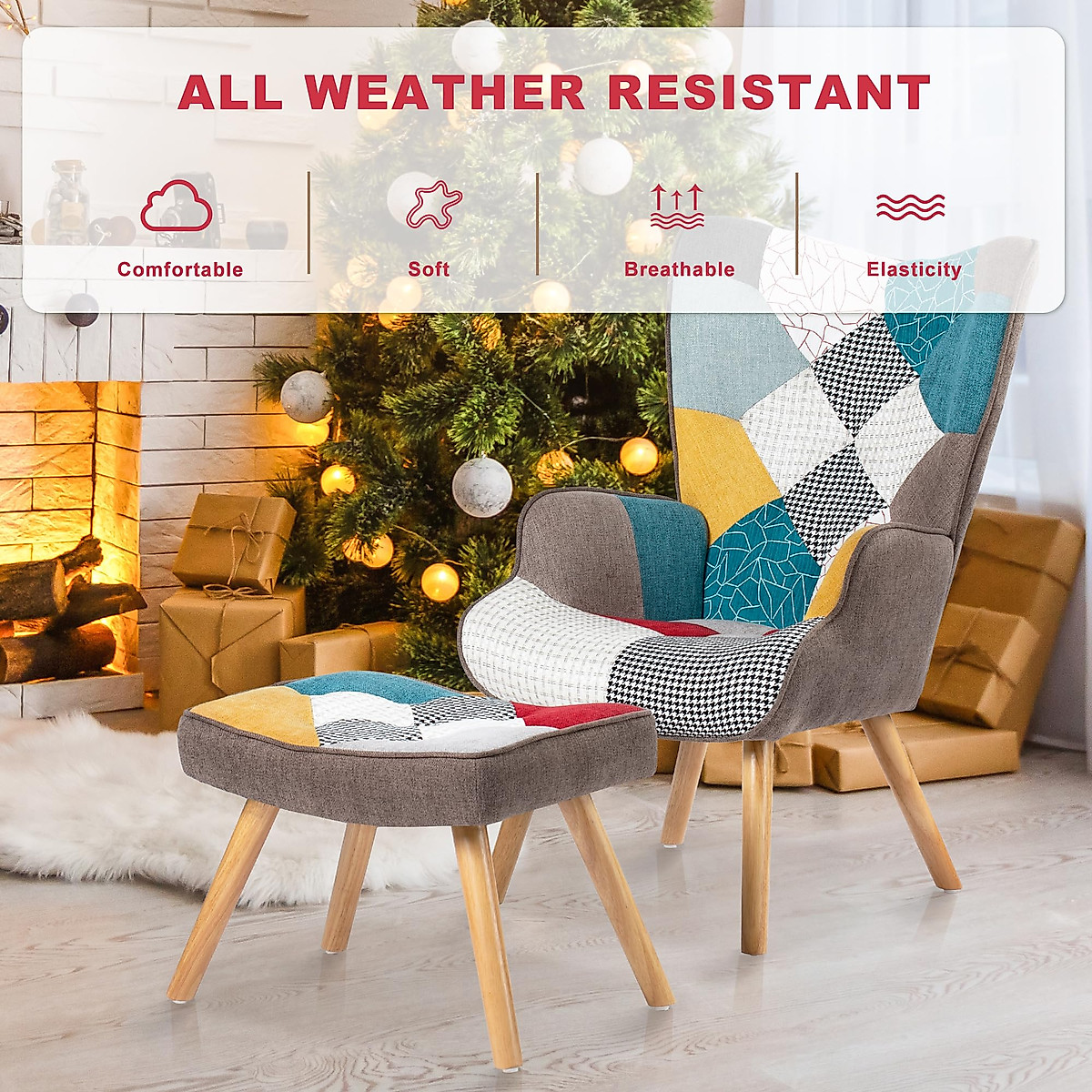 KGOPK Accent Chair with Ottoman,Comfy Colorful Accent Chairs for Living Room with High Back,Single Sofa Chair Reading Armchair for Bedroom,Office(Colorful)