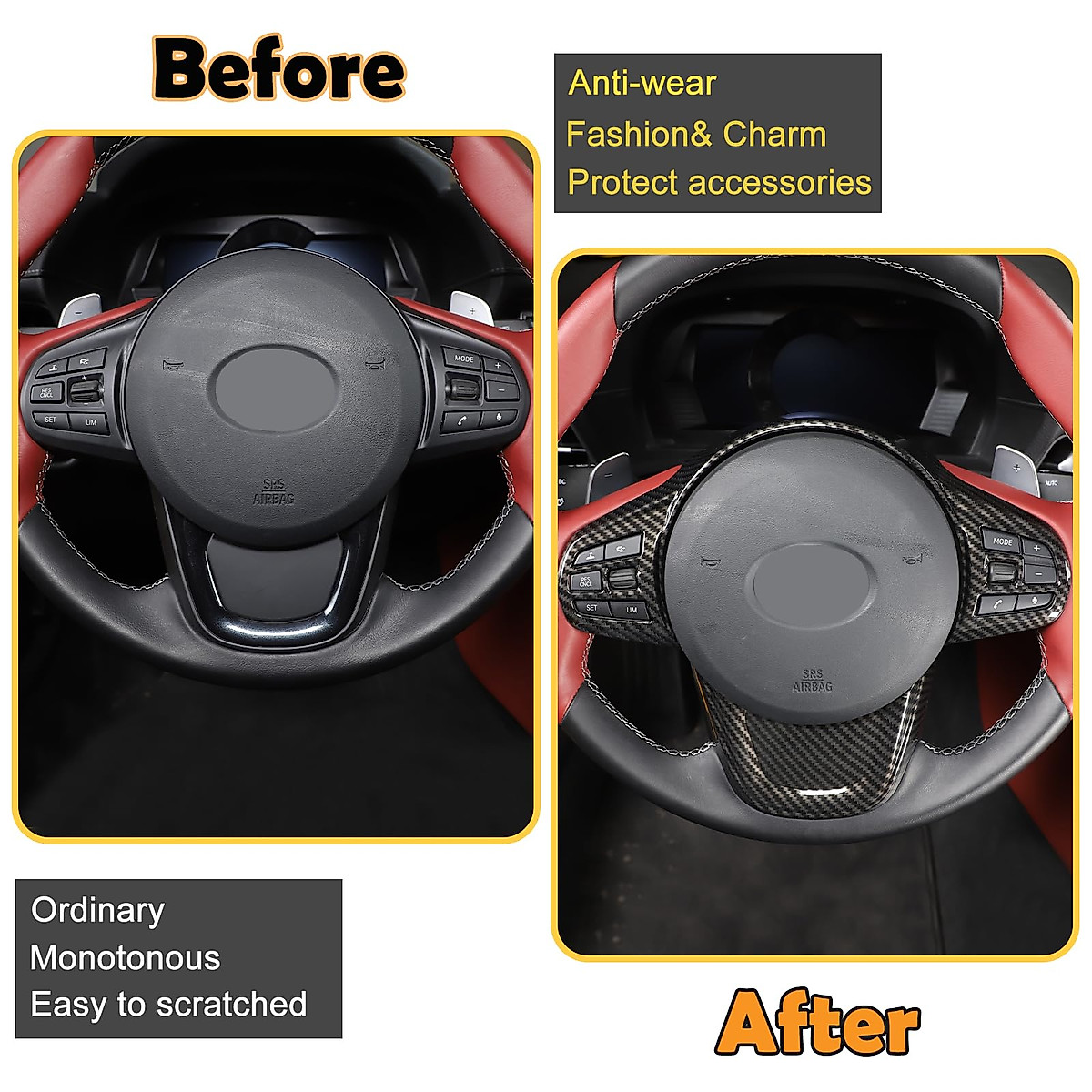 CHEAYAR ABS Chrome for Toyota Supra GR A90 A91 MK5 2022 2021 2020 2019 Car Steering Wheel Decoration Frame Trim Accessories (Carbon Fiber)