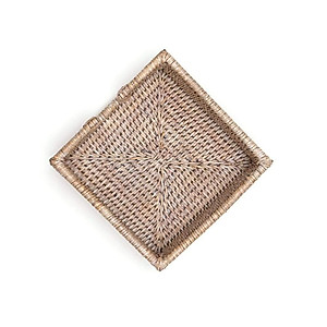 Caspari Rattan Cocktail Napkin Holder in White Natural, 1 Each