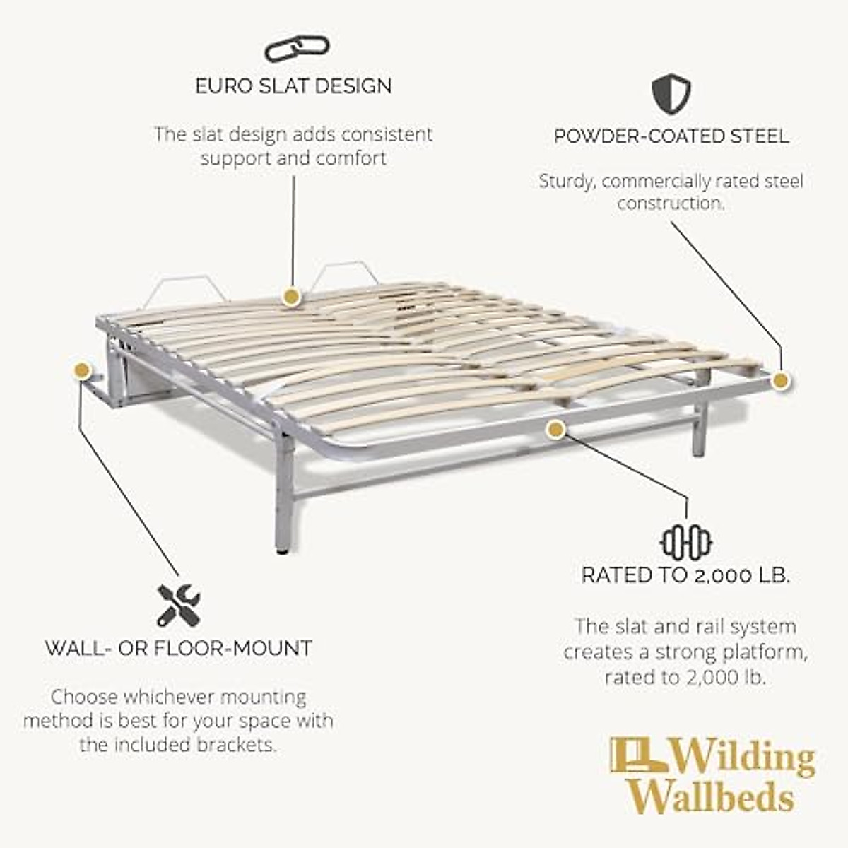 Wilding Wallbeds Deluxe Murphy Bed Frame Vertical Wallbed, DIY Wood Frame for Folding Cabinet, Pull-out Bed, Hidden Bed (Full)