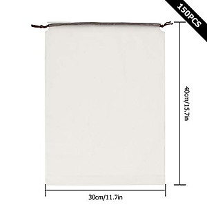 150Pack Clear Drawstring Bags 12 x 16 inch, Clear Plastic Travel Bags with Double Cotton Drawstrings, Travel Garments Shoe Organizing Storage Plastic Bags, Gift Wrapping, Wedding Favor Bags