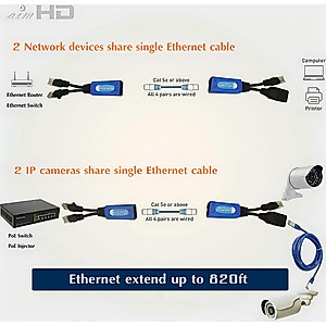 AIMHD 4 Pair RJ45 Ethernet Combiner, Cat5 PoE Splitter, 2-in-1 (2 Cameras Over 1 Cable) Adapter for 8 IP Security Camera NVR Surveillance System