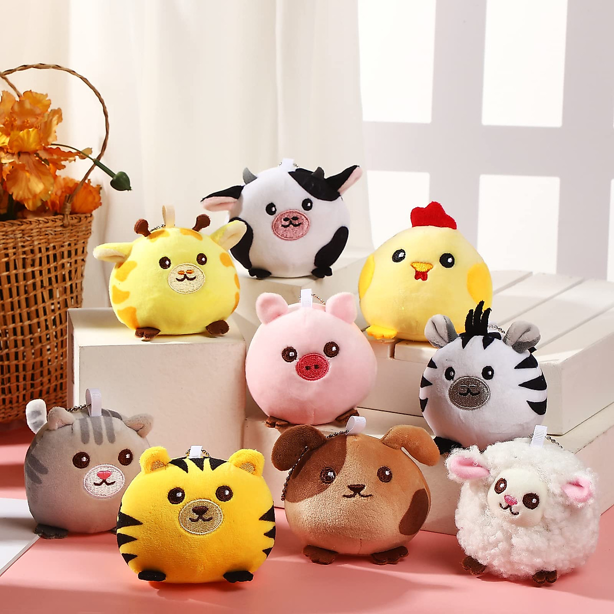 Skylety 9 Pcs Mini Plush Stuffed Animals Bulk 3.15 Inch Cute Soft Decompress Animals Plush Toys for Baby Shower Birthday Party Gifts Classroom Prizes Easter Basket Stuffers (Mixed Animals)