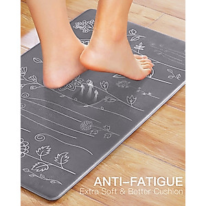 Kitchen Rugs and Mats Cushioned Anti Fatigue, WHTOR 2 PCS Non Skid Kitchen Runner Rugs, Waterproof Memory Foam Kitchen Floor Mat, Standing Desk Mat for House, Sink, Office, Kitchen (Gray)