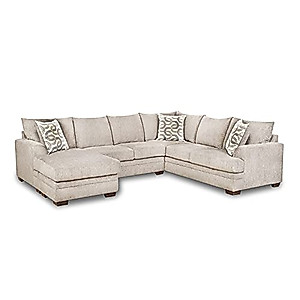 Pemberly Row 125" 2 Piece Modular Sectional Sofa Couch, U-Shaped Couch with Full Bodied Chaise, Upholstered Fabric for Living Room, Office, and Apartment, in Cream