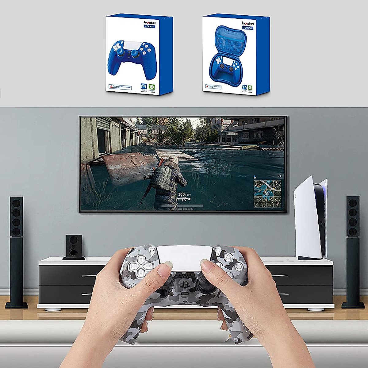 JYXETOV PS5 Controller Skin Cover Case Silicone Protective（27 Options, Free 8 Button caps, Suitable for Original Charger, Non-Slip Design, Double-Sided Printing Pattern）