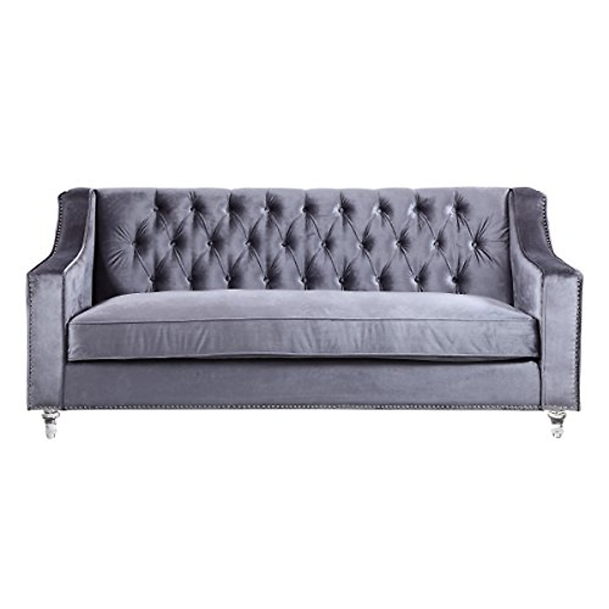 Iconic Home Grey Dylan Velvet with Silver Nail head Trim Round Acrylic Feet Sofa