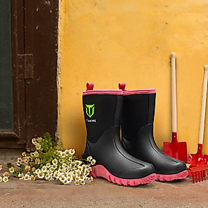 TIDEWE Rubber Boots for Women, 5.5mm Neoprene Insulated Rain Boots with Steel Shank, Waterproof Mid Calf Hunting Boots, Sturdy Rubber Work Boots for Farming Gardening Fishing (Black Size 9)