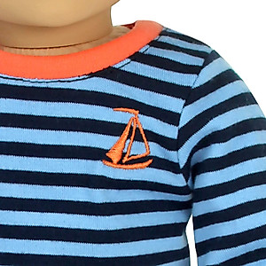Sophia's Blue Striped Pajama Shirt with Long Sleeves and Orange Sailboat Embroidery Detail Plus Matching Pants 2 Piece Set for 18" Boy Dolls, Blue