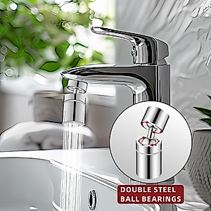360° Faucet Aerator Sink, Splash Faucet Sprayer Extender, Bathroom & Kitchen Sink with 2 Water Outlet Modes,Silver,1Pcs