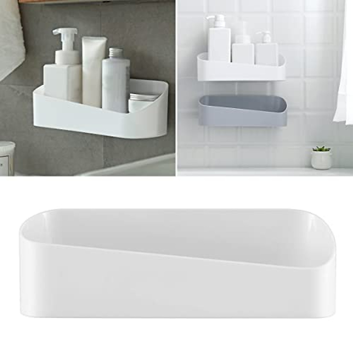 Cabilock Shower Shelves White Shower Free Room Shelf Organizer Basket Soap Shape for Adhesive Mounted Plastic Drill Geometric Kitchen Holder Bathroom Storage Wall Shampoo Caddy Rack Wall Hangings