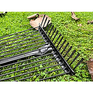 HXBYX 64 Inch Garden Leaf Rake, 15 Metal Tines, Adjustable Handle and Rake Tooth Spacing, Yard Leaf Rake for Picking up Leaves, Grass Clippings, Shrubs, Garbage and More