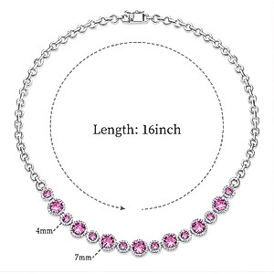 Gemsme 18k White Gold Plated Halo Cubic Zirconia Necklace Faux Pink Diamond Necklace for Women 16 inch
