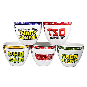 Boom Trendz Ramen Bowl Set of 5 | Ramentic | LoMein | PhoSho | Soba | TsoHungry, Multicolor