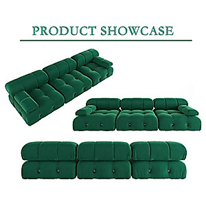 JACH 104" Convertible Modular Sectional Sofa, Minimalist Mid-Century Velvet Sofas Couches, Luxury Modern 3-Seat Wide Couch Sectional for Living Room Bedroom Office Apartment (Green)