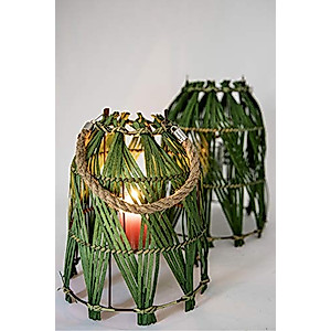 Villa d'Este Home Tivoli AMAZZONIA Rattan Green Small, Lantern: Ø 24.5 30 cm Dimensions Jar: Ø 8 x h. 8 cm