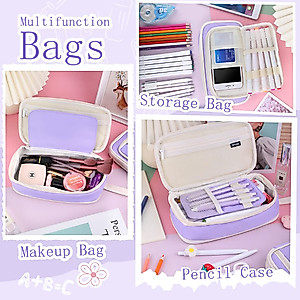 iSuperb Big Capacity Pencil Case Large Pencil Pouch Portable Storage Bag Zipper Organizer Makeup Cosmetic Bags for Women Office (Purple)