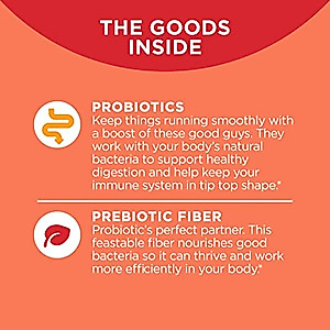 OLLY Probiotic + Prebiotic Gummy, Digestive Support and Gut Health, 500 Million CFUs, Fiber, Adult Chewable Supplement, Peach, 60 Day Supply - 60 Count Pouch